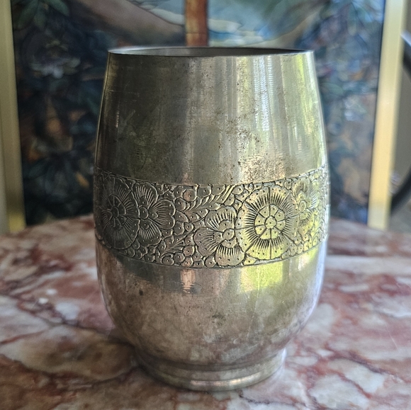 Accents | Vintage Brass Flower Engraved Cup | Poshmark